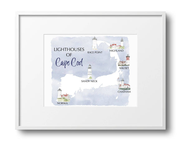 Cape Cod Map Lighthouses Art Print – Little Anchor Boutique